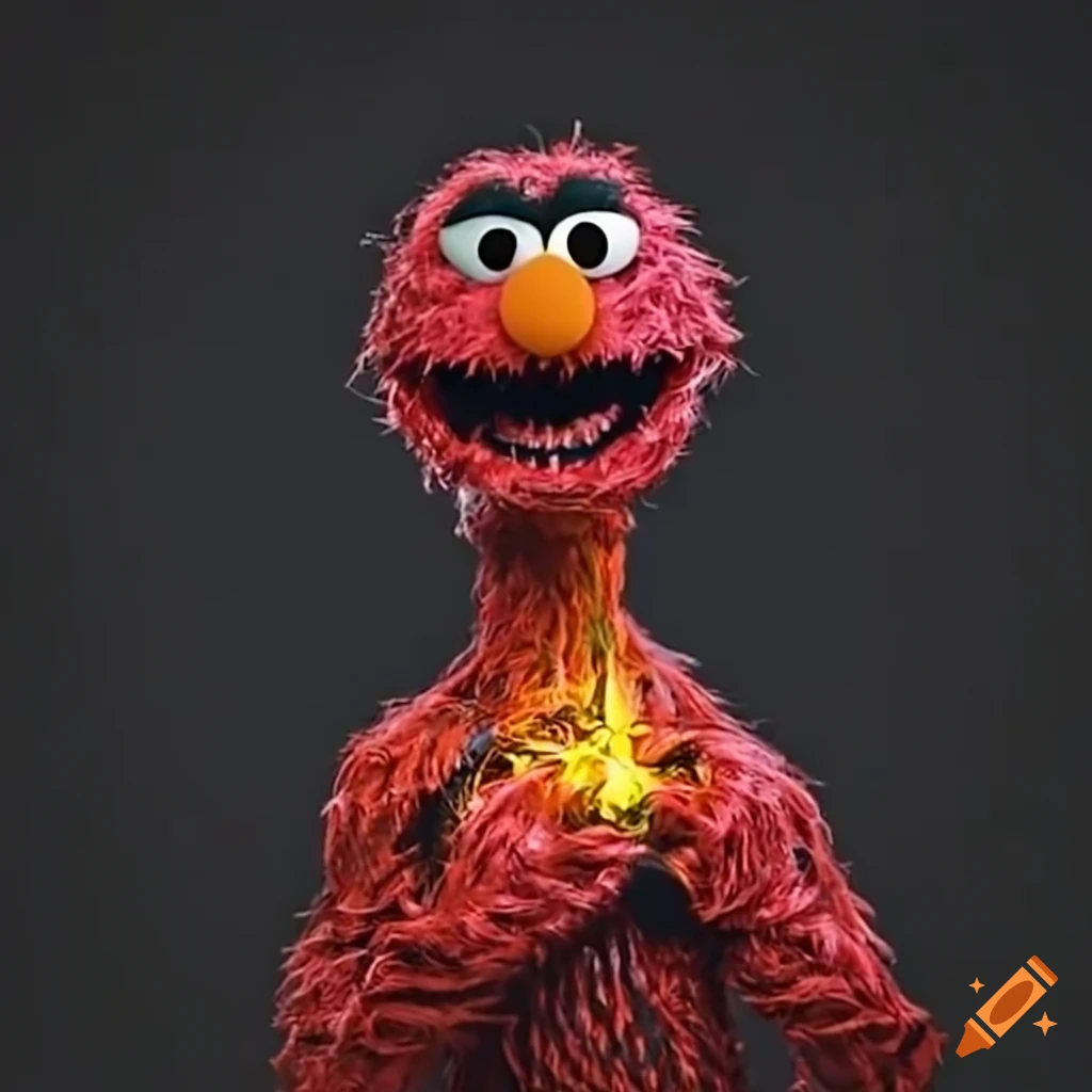 Mischievous elmo character in a spooky setting on Craiyon