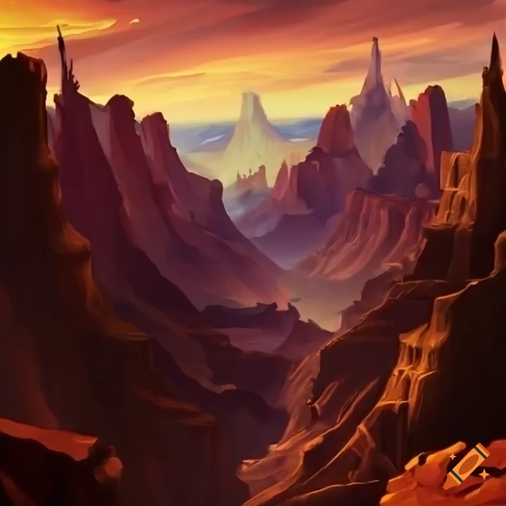 Epic canyon landscape for dnd adventurers on Craiyon