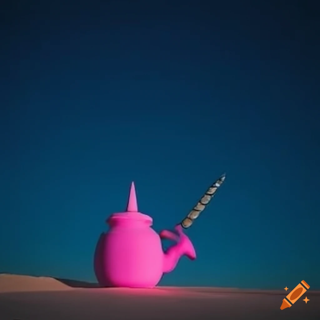 Invisible pink unicorn in a desert with a teapot in the sky on Craiyon
