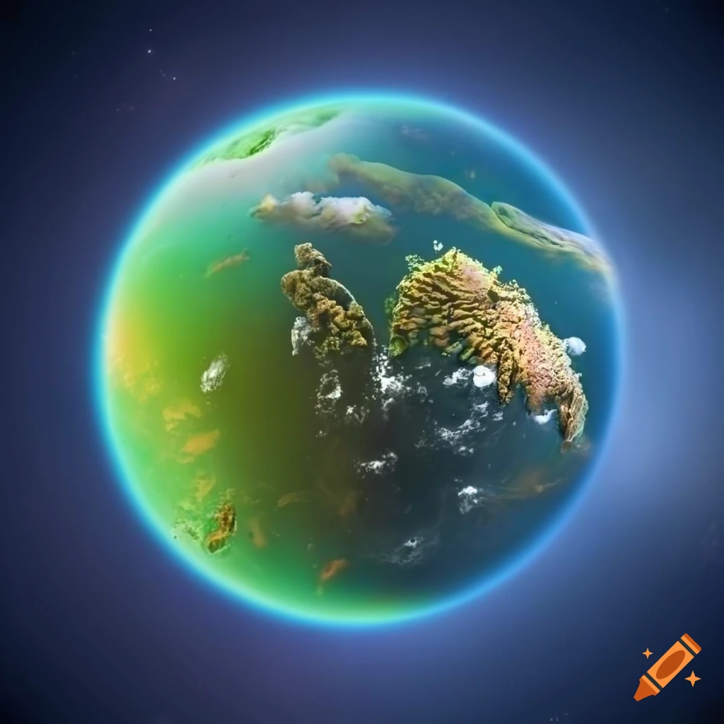 Exotic water planet with scattered islands and rainbow colored seawater ...