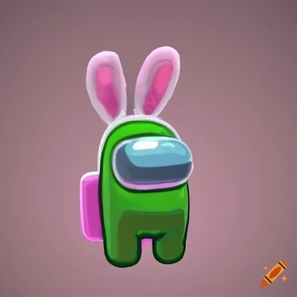 Green among us crewmate with pink bunny ears for easter theme on Craiyon