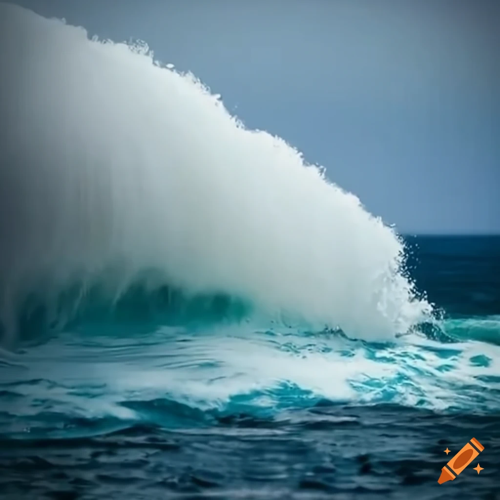Wave crashing over a gigantic turtle with water droplets everywhere on ...
