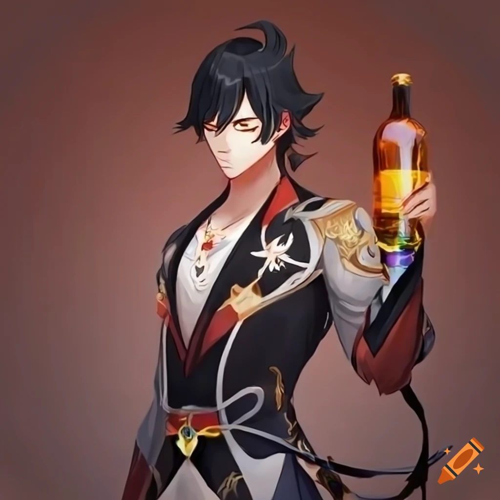 Zhong li with alcohol bottles on Craiyon