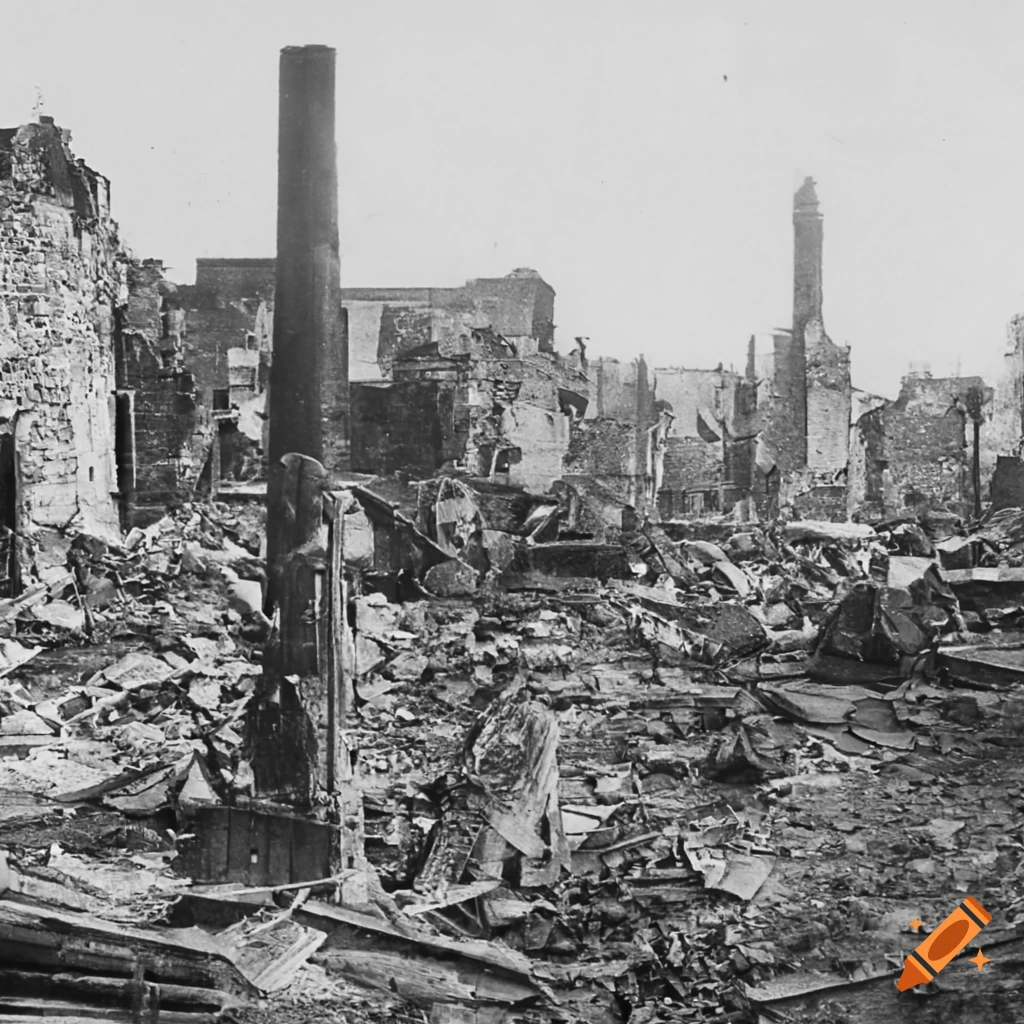 Ruins of a bombed town from WW1 on Craiyon