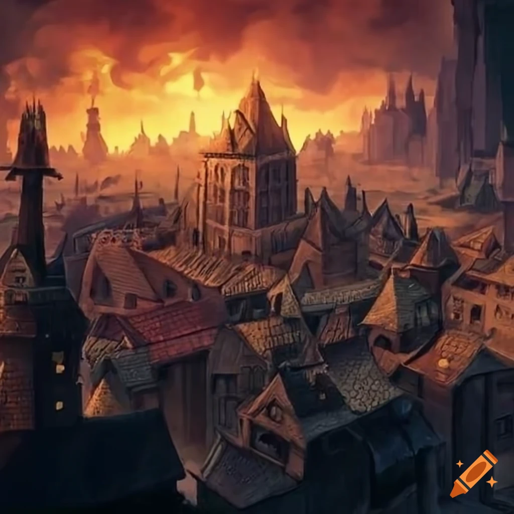 Medieval suburbs in a large city on Craiyon