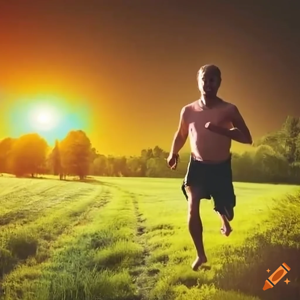Man running through sunny fields on Craiyon