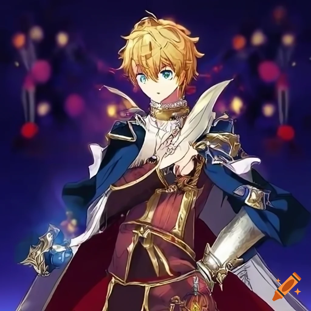 Anime-style noble prince, prime minister, and musketeer in a sunny ...