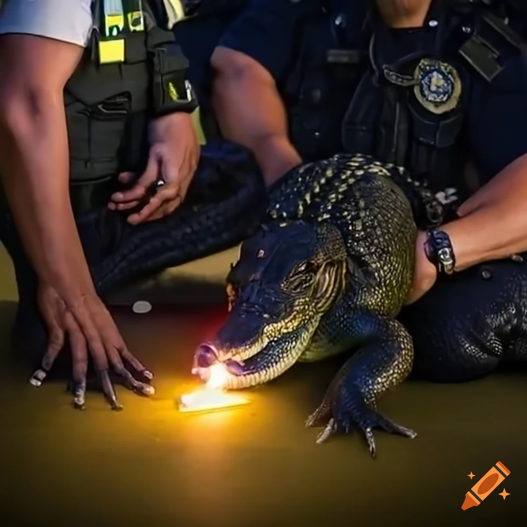Alligator getting arrested by a police officer on Craiyon