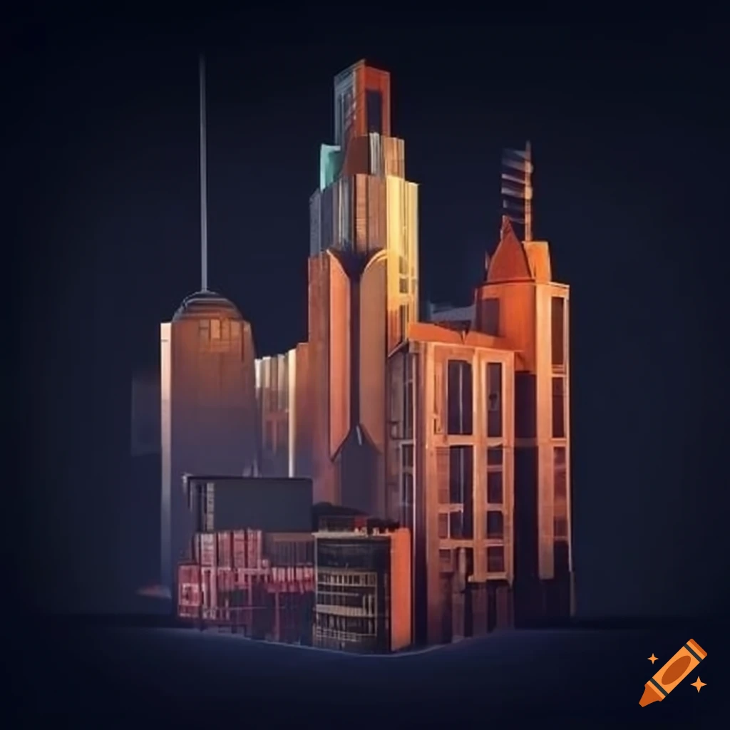 Cityscape with industrial and urban landmarks and dynamic architecture ...