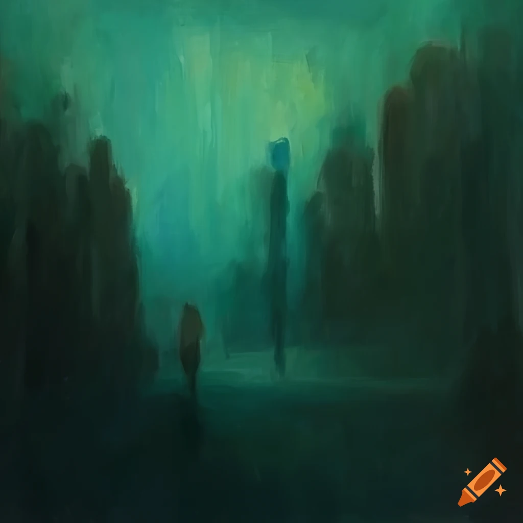 Impressionist painting of gigantic people towering over a tiny man in ...