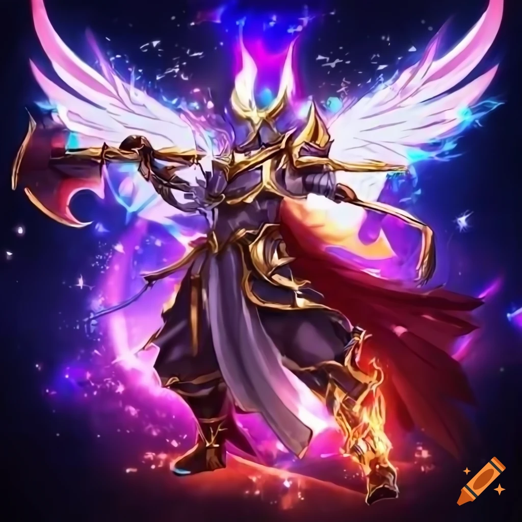 Warrior king, archangel with axe, chaotic star flame, shiny meteor in ...