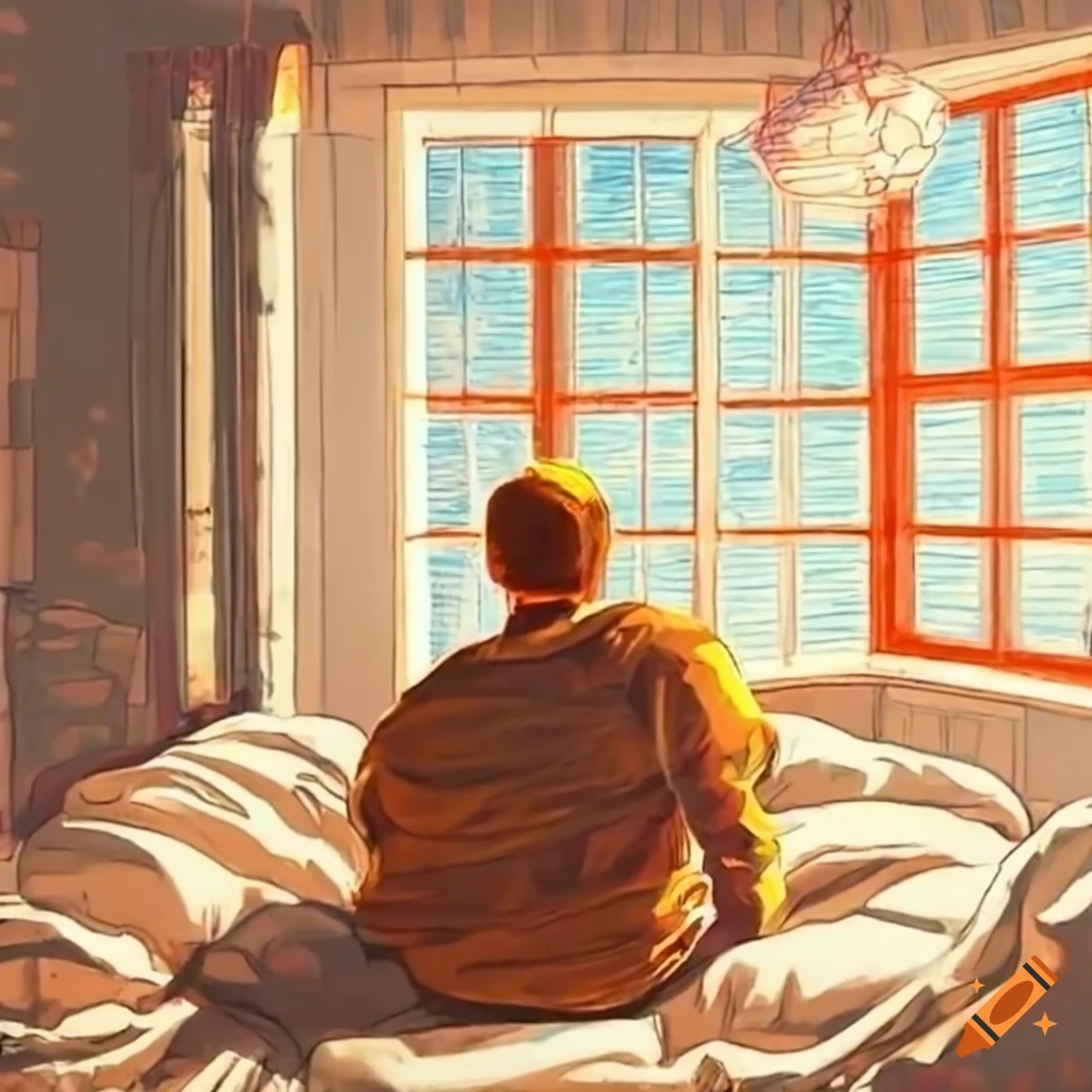 Man sitting by sunny window on Craiyon