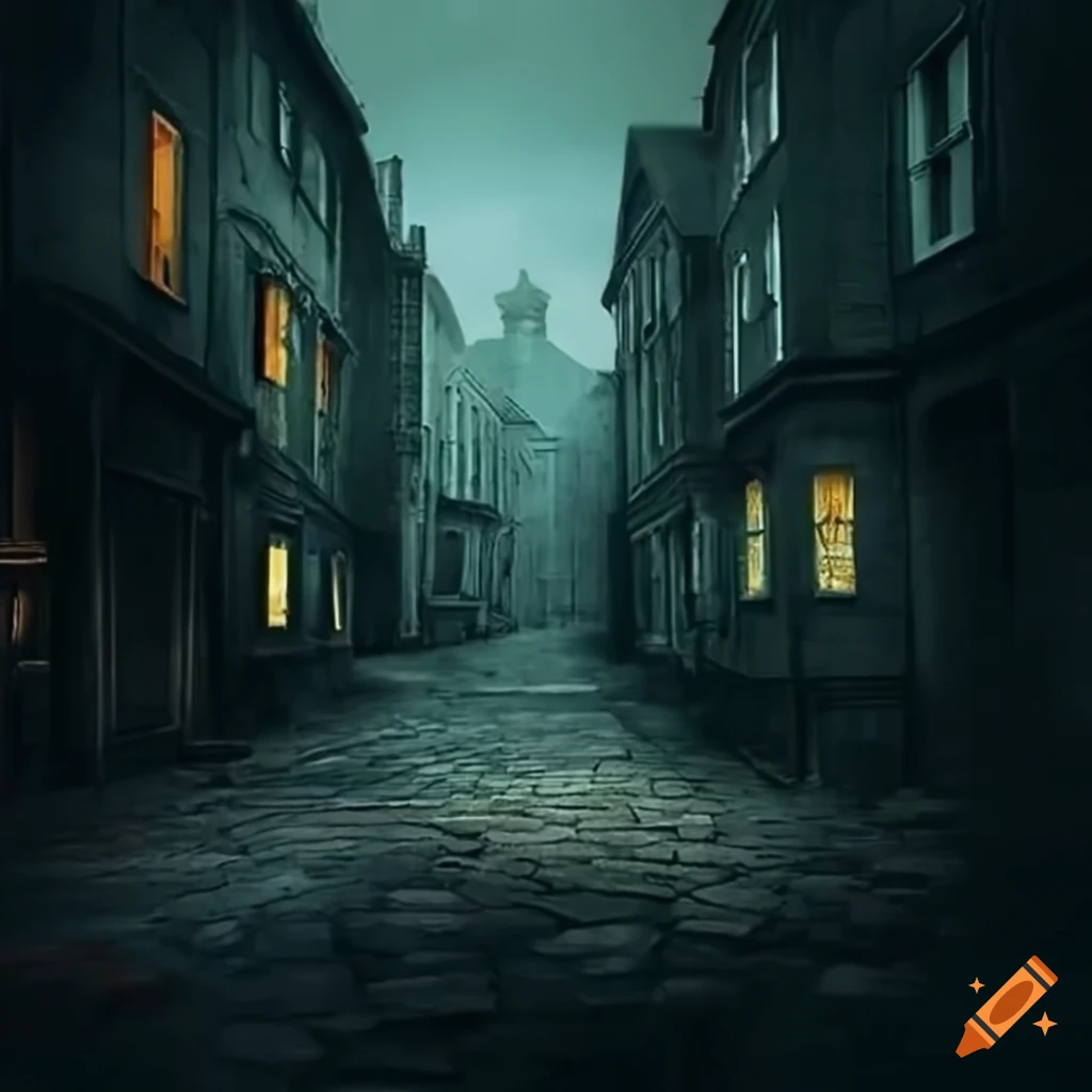 Haunted street scene on Craiyon