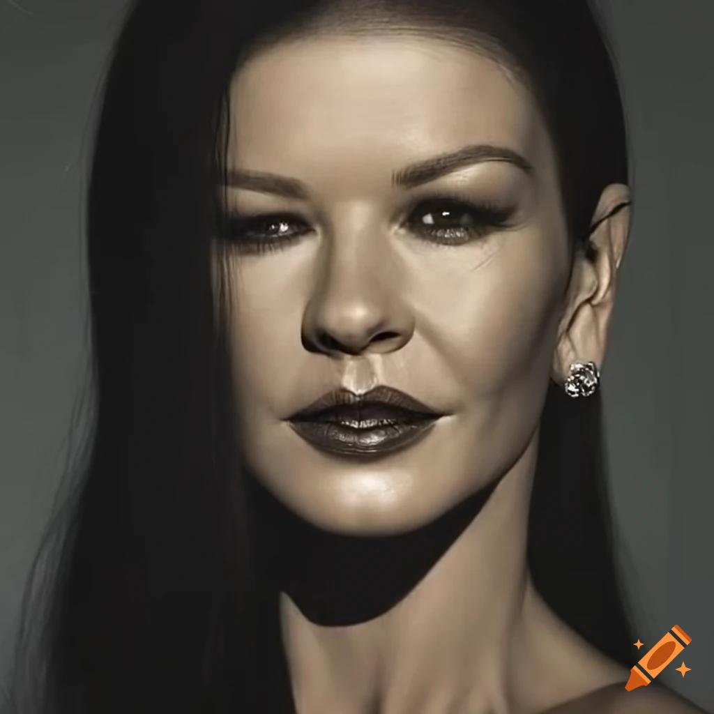 Detailed portrait of Catherine Zeta Jones with distinctive features and ...
