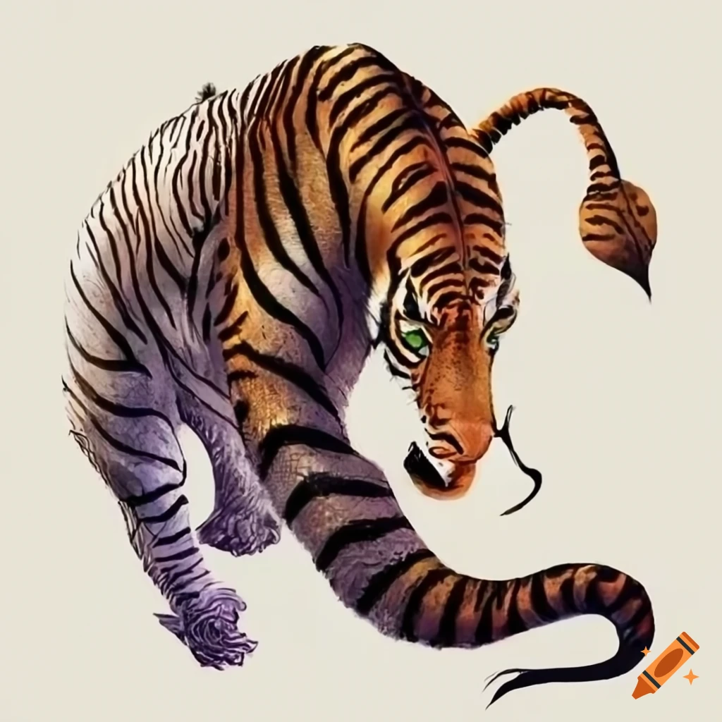 Mythical creature with a combination of tiger, elephant, eagle, snake ...