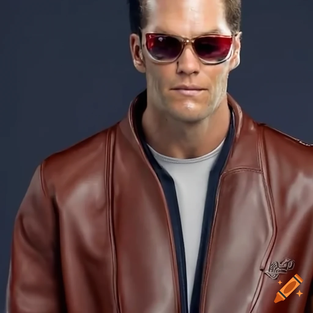 Tom brady wearing a leather jacket and aviator sunglasses on Craiyon