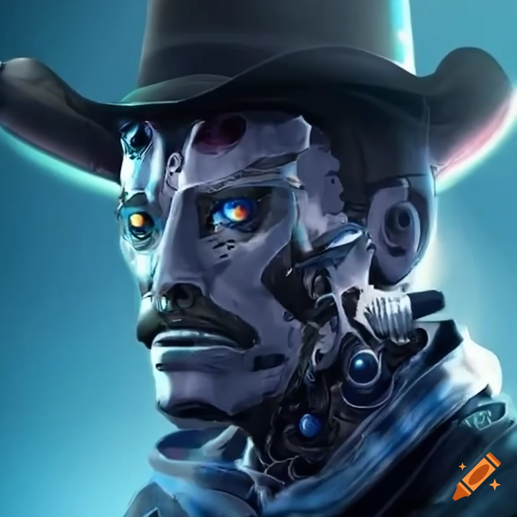 Serious robot cowboy character on Craiyon