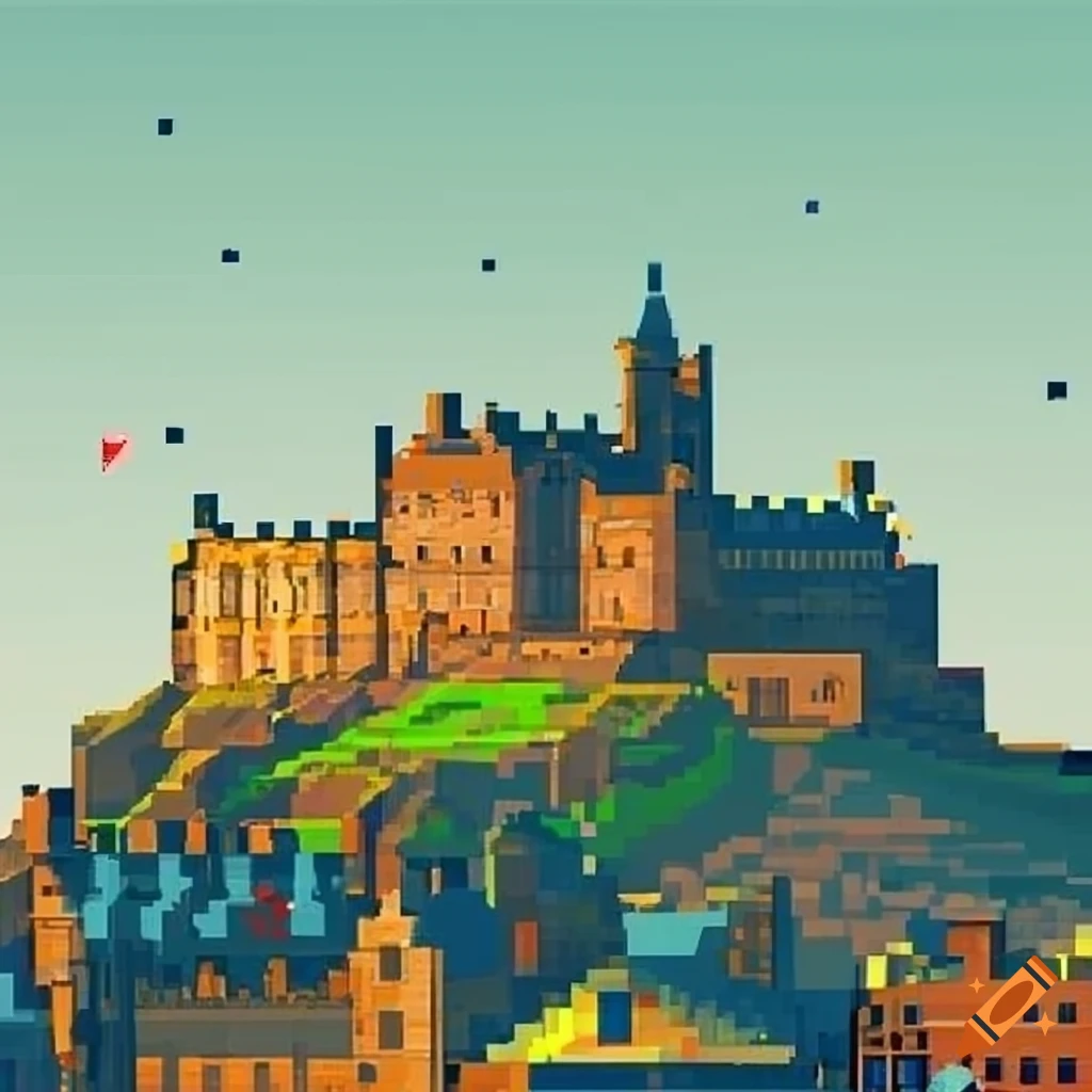Edinburgh Castle in simple pixel art style on Craiyon