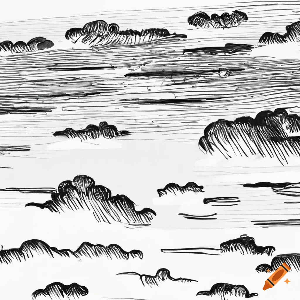 Sketch of a sky with partial cloud cover on Craiyon