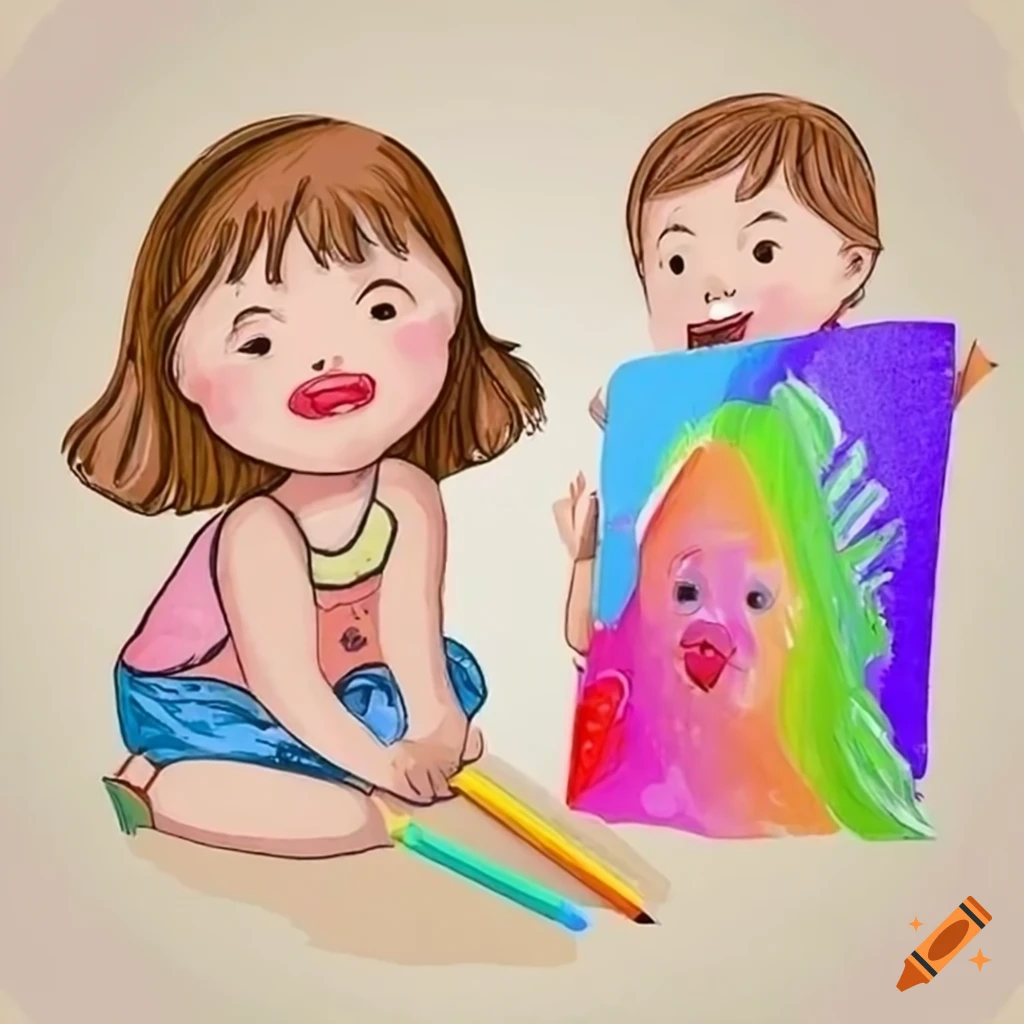 Illustration of children with down syndrome creating art together on ...