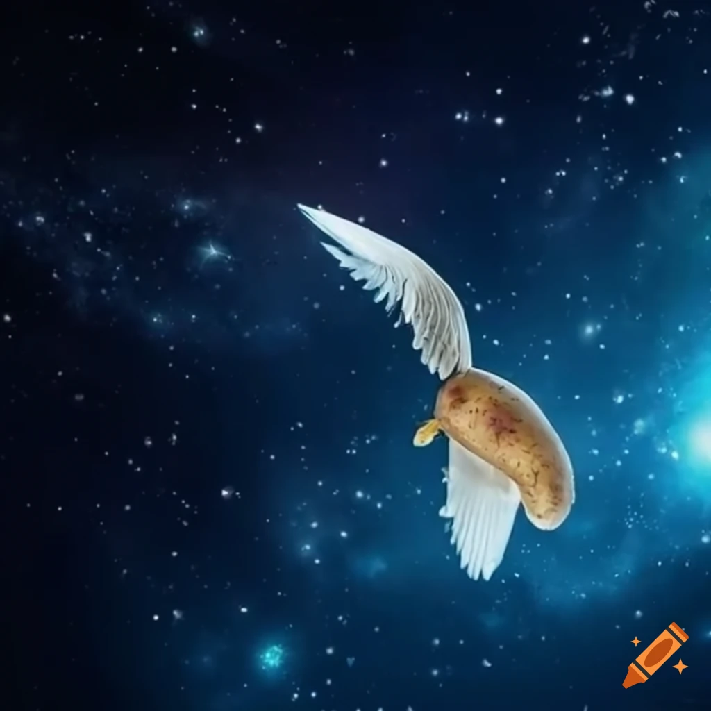 Flying potato with wings in outer space on Craiyon
