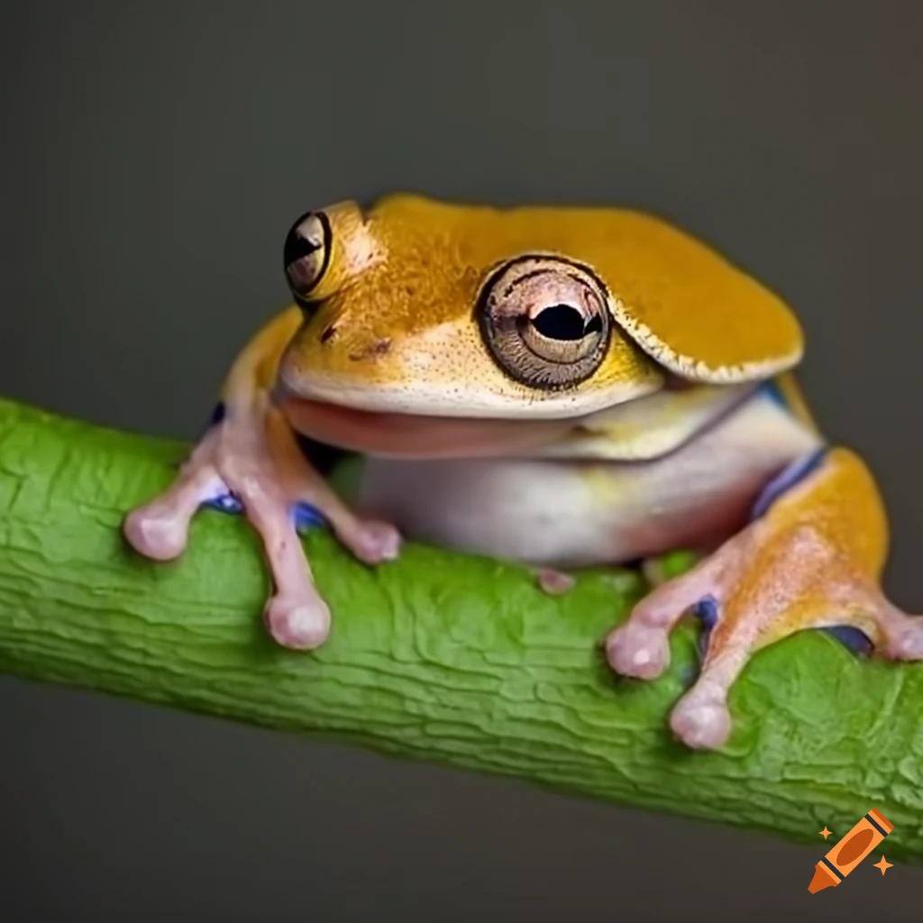 Exotic frog on a tree on Craiyon