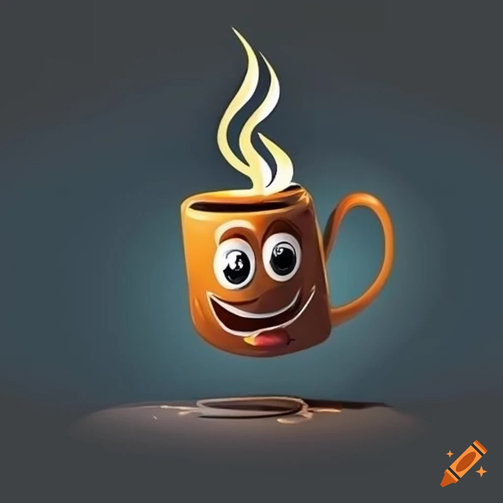 Personalized coffee mug with java logo and fun cartoon face on Craiyon