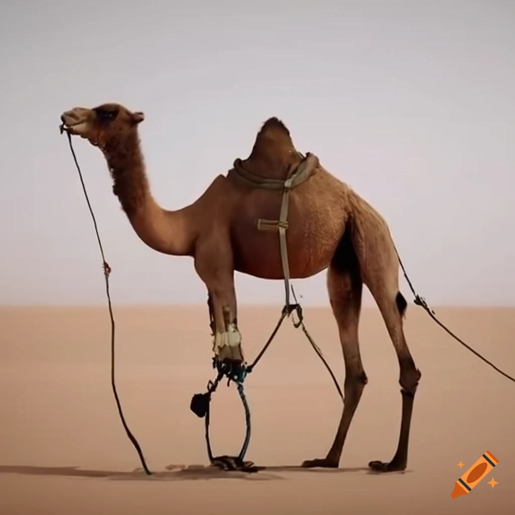 Camel with a prosthetic leg in somalia on Craiyon