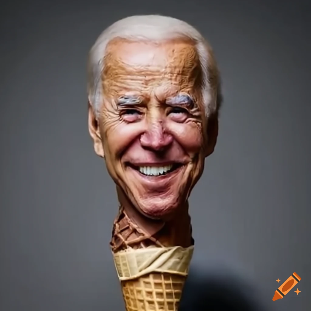 Chocolate ice cream joe biden with a waffle cone body on Craiyon