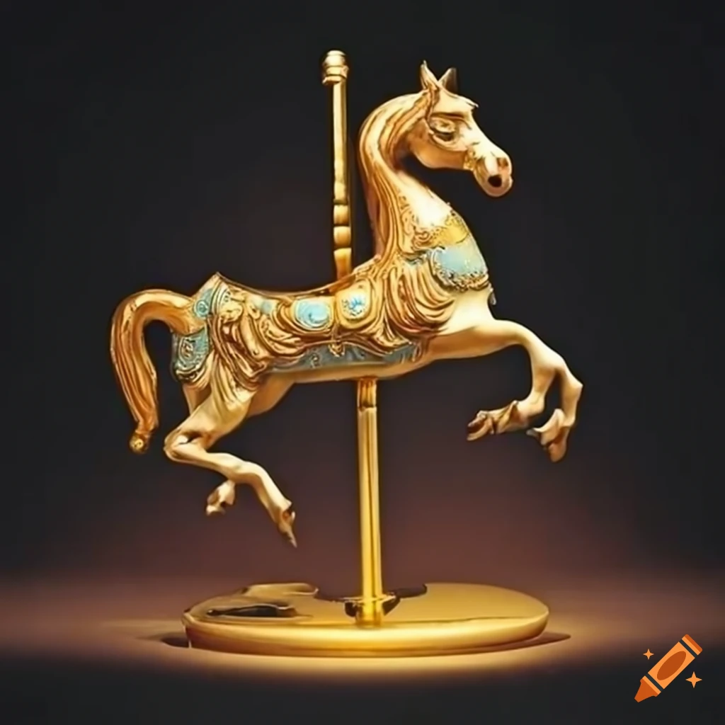 Intricate golden carousel horses with gold decorations on Craiyon