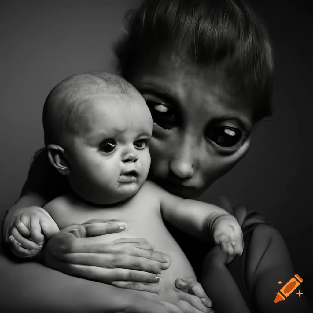 Alien mother holding alien baby on Craiyon
