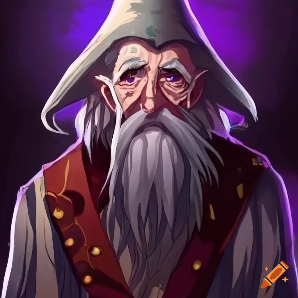Old bearded wizard in anime style on Craiyon