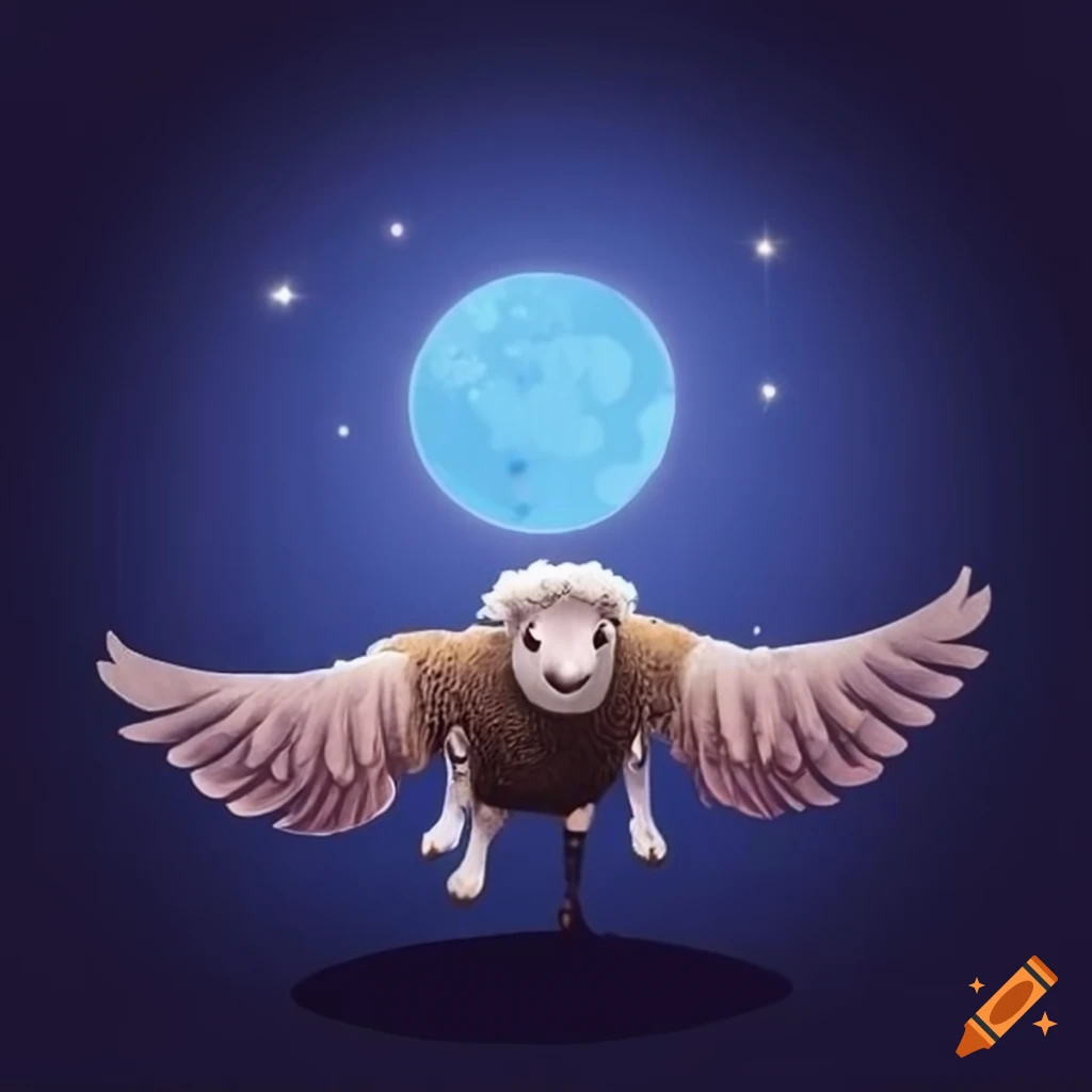 Sheep with wings in the night sky on Craiyon