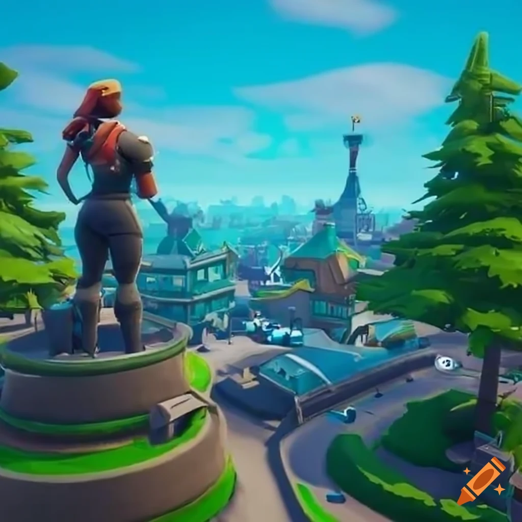 Pleasant park from fortnite transformed into a city on Craiyon