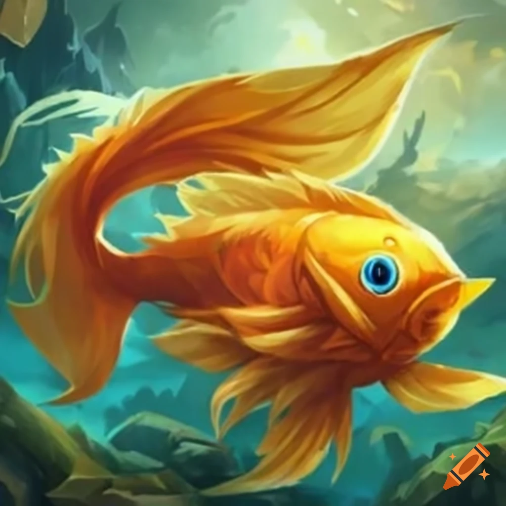 Fantasy art of a gold fish inspired by League of Legends on Craiyon
