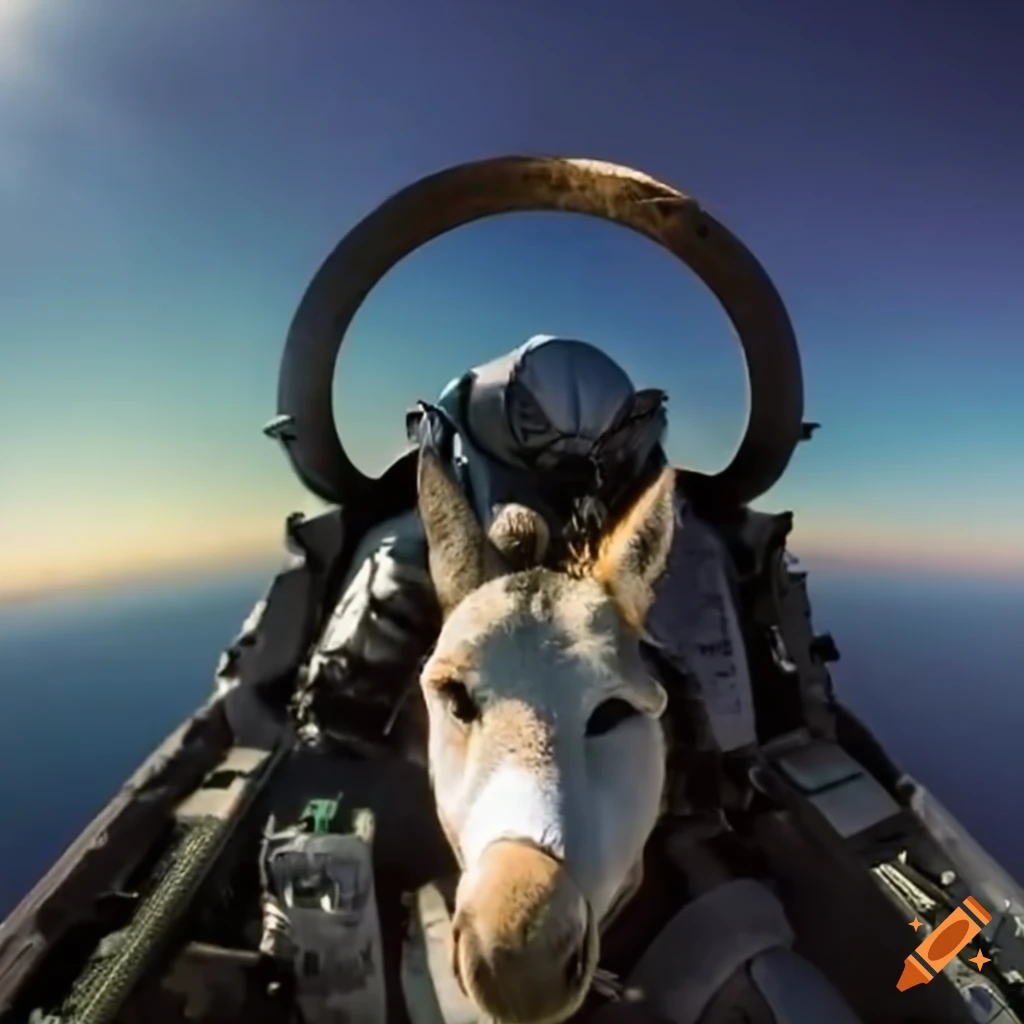 Donkey sitting in an f16 cockpit on Craiyon