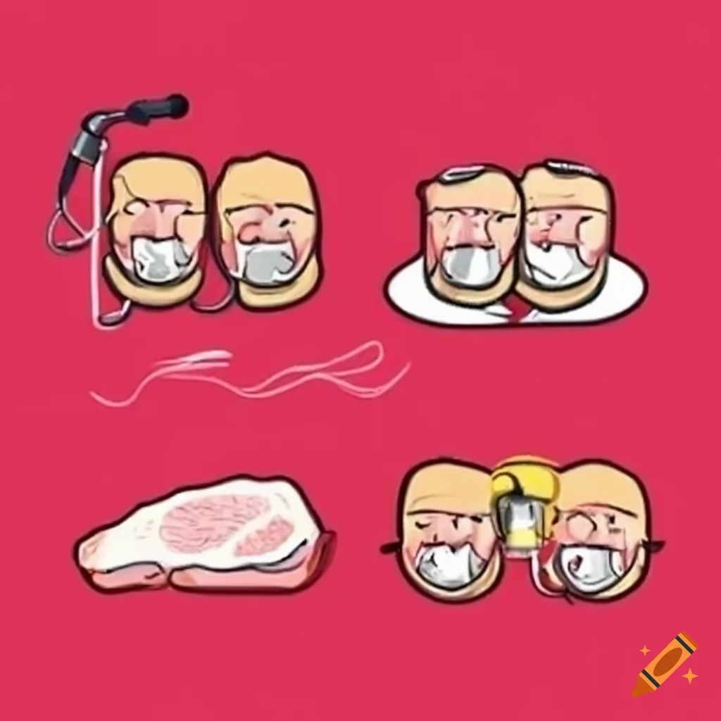 Four friends podcasting about meat on Craiyon