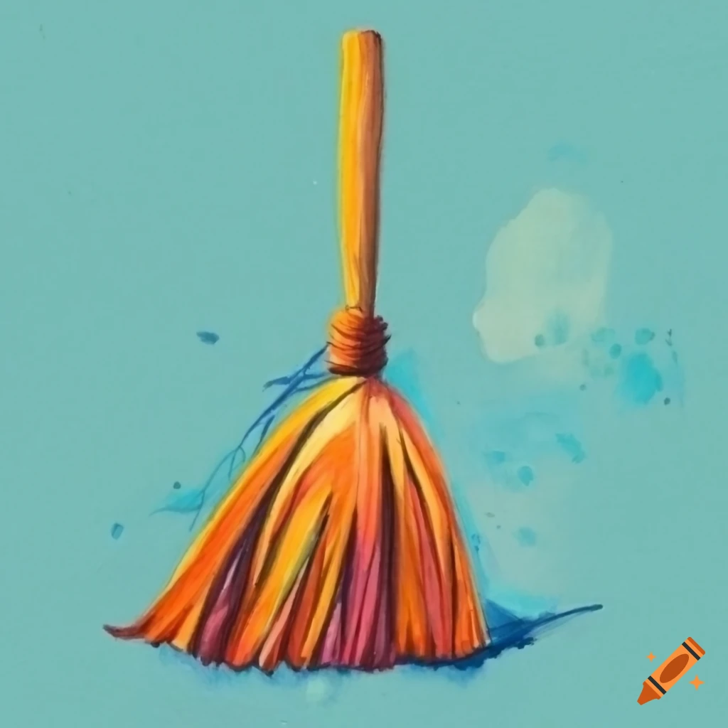 Broom depicted in watercolor painting on Craiyon