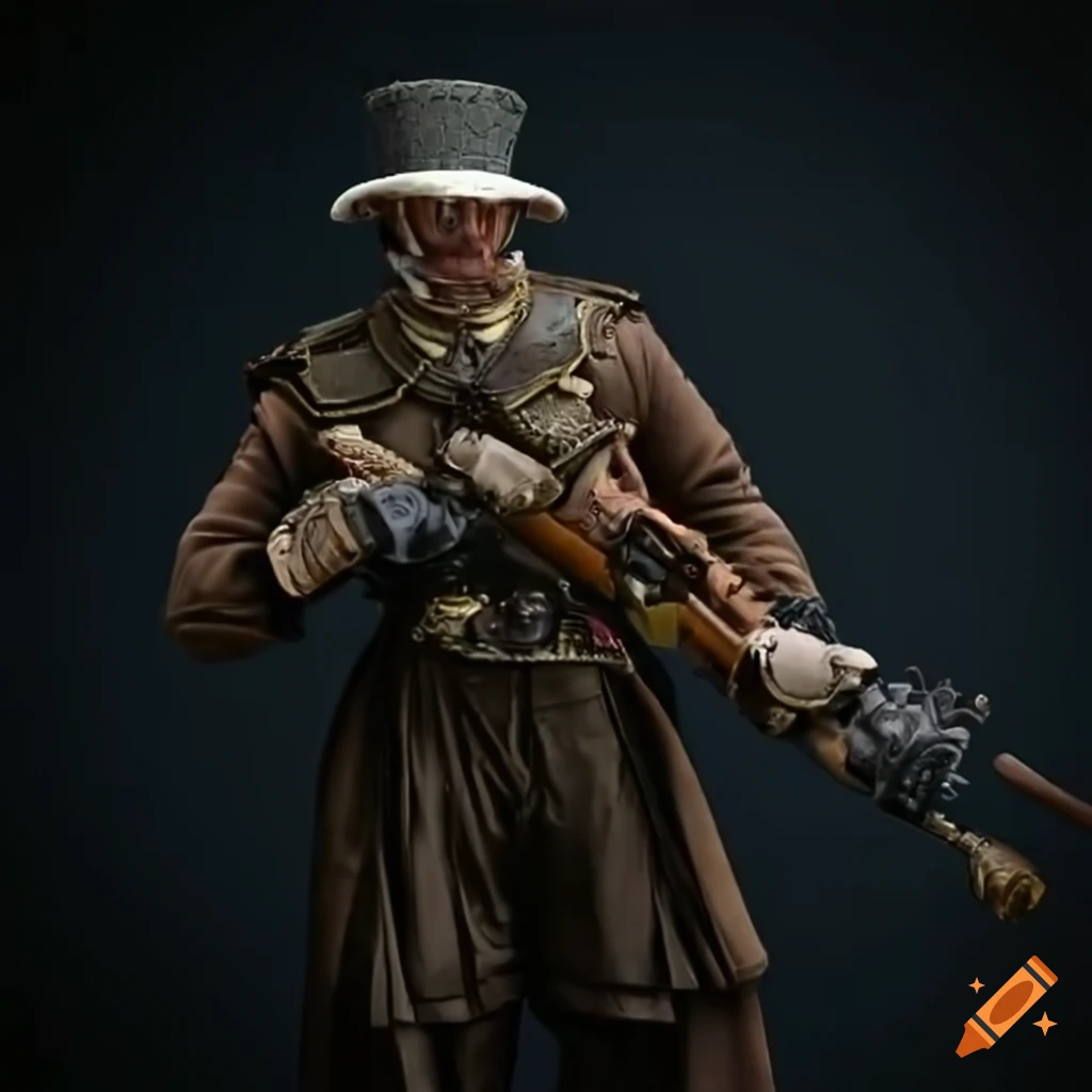 Victorian-era soldier with a steampunk robotic arm on Craiyon