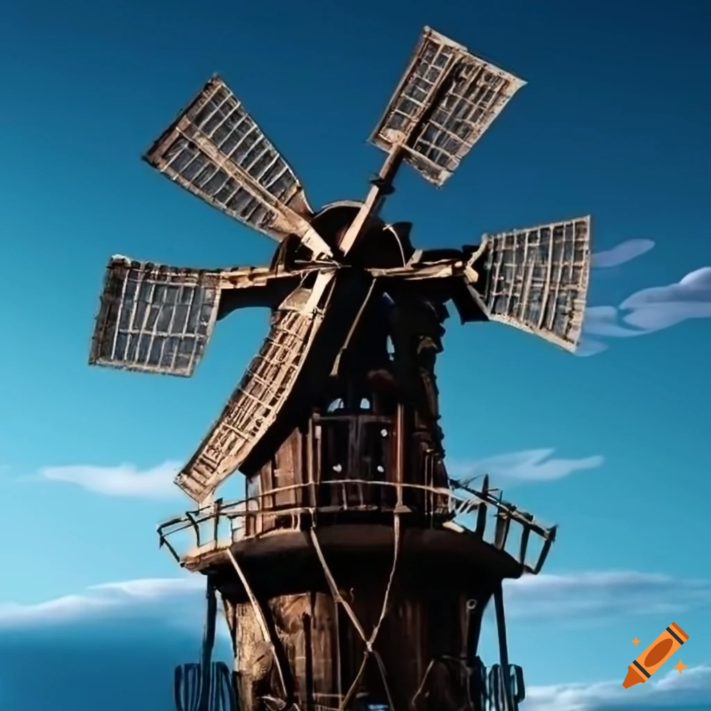 Steampunk windmill detail on Craiyon