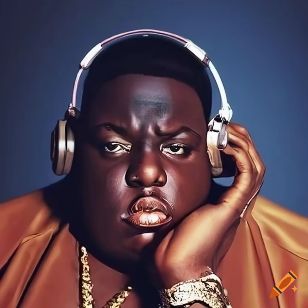Notorious b.i.g. rapper with headphones on Craiyon