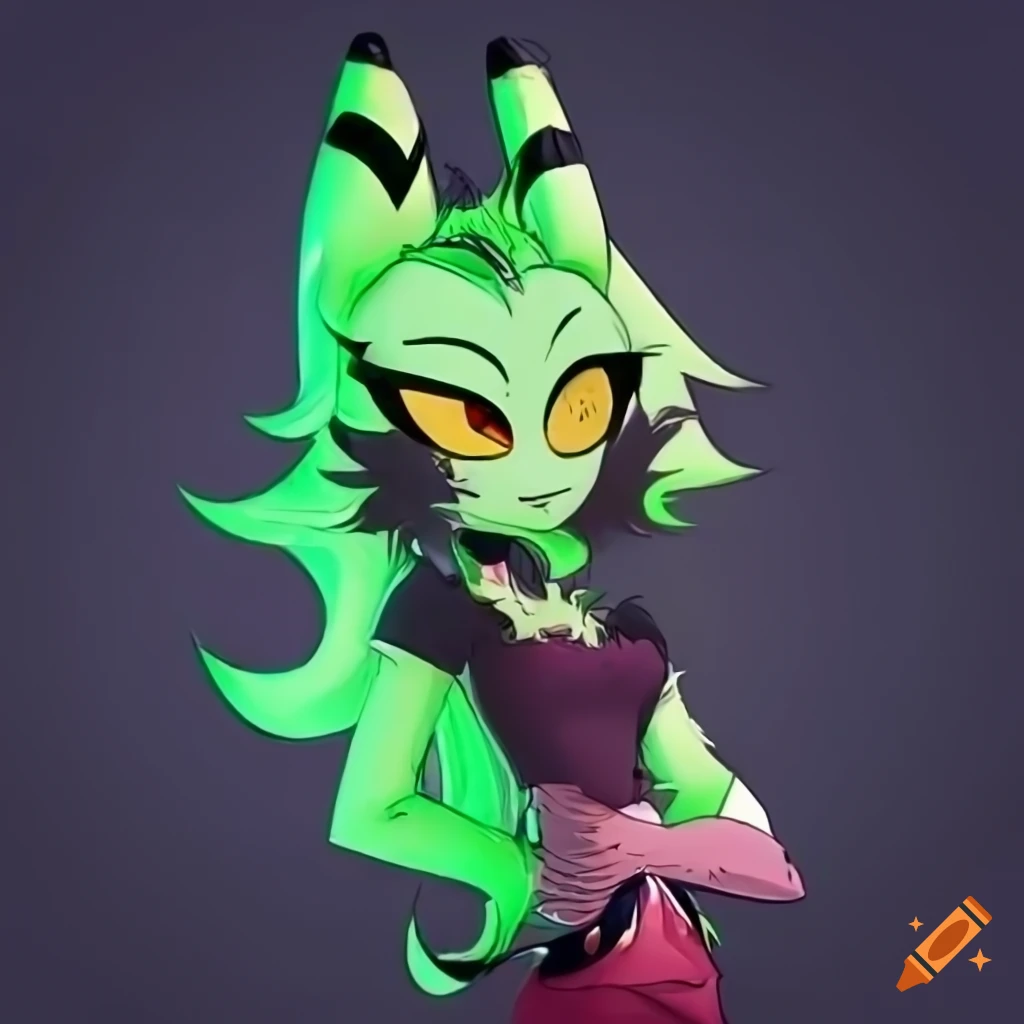Neon green, black, and white female oc with knives on Craiyon
