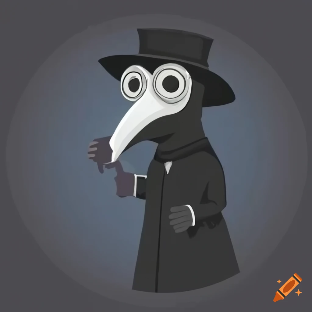 Cartoon plague doctor in a dark atmospheric setting on Craiyon