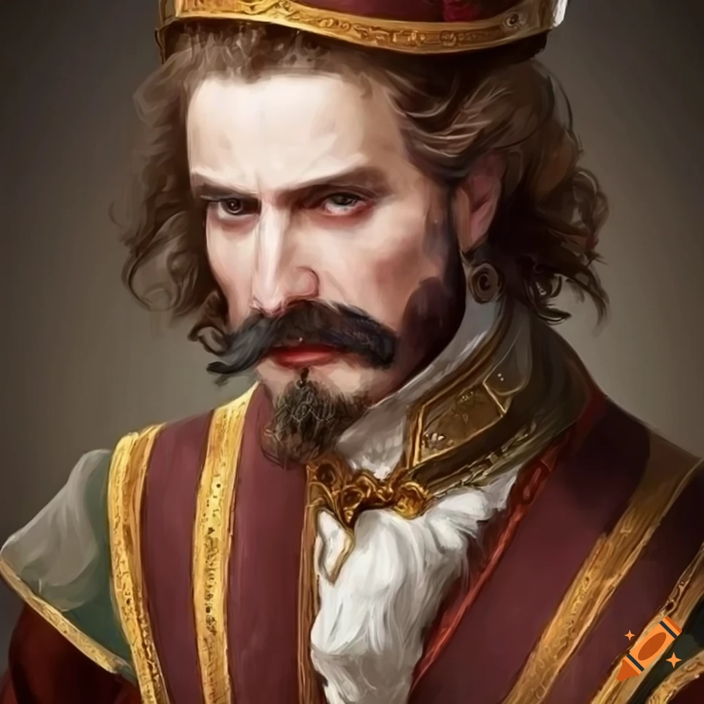 Detailed portrait of a noble man with a mustache in a fantasy setting ...