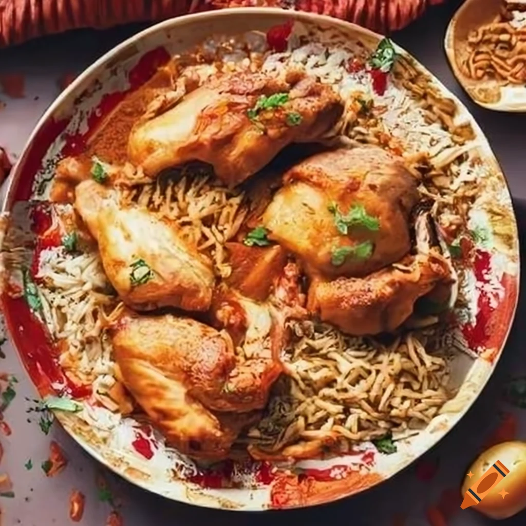 Yemeni chicken mandy dish on Craiyon