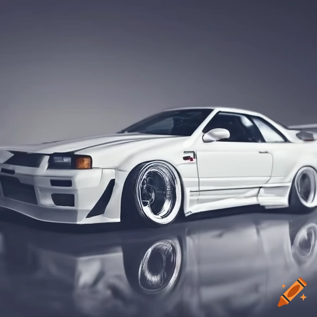 White gtr r34 in white theme on Craiyon