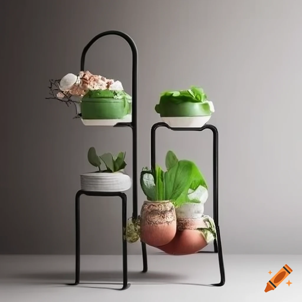 Sleek iron stand for plant pots in modern interiors on Craiyon