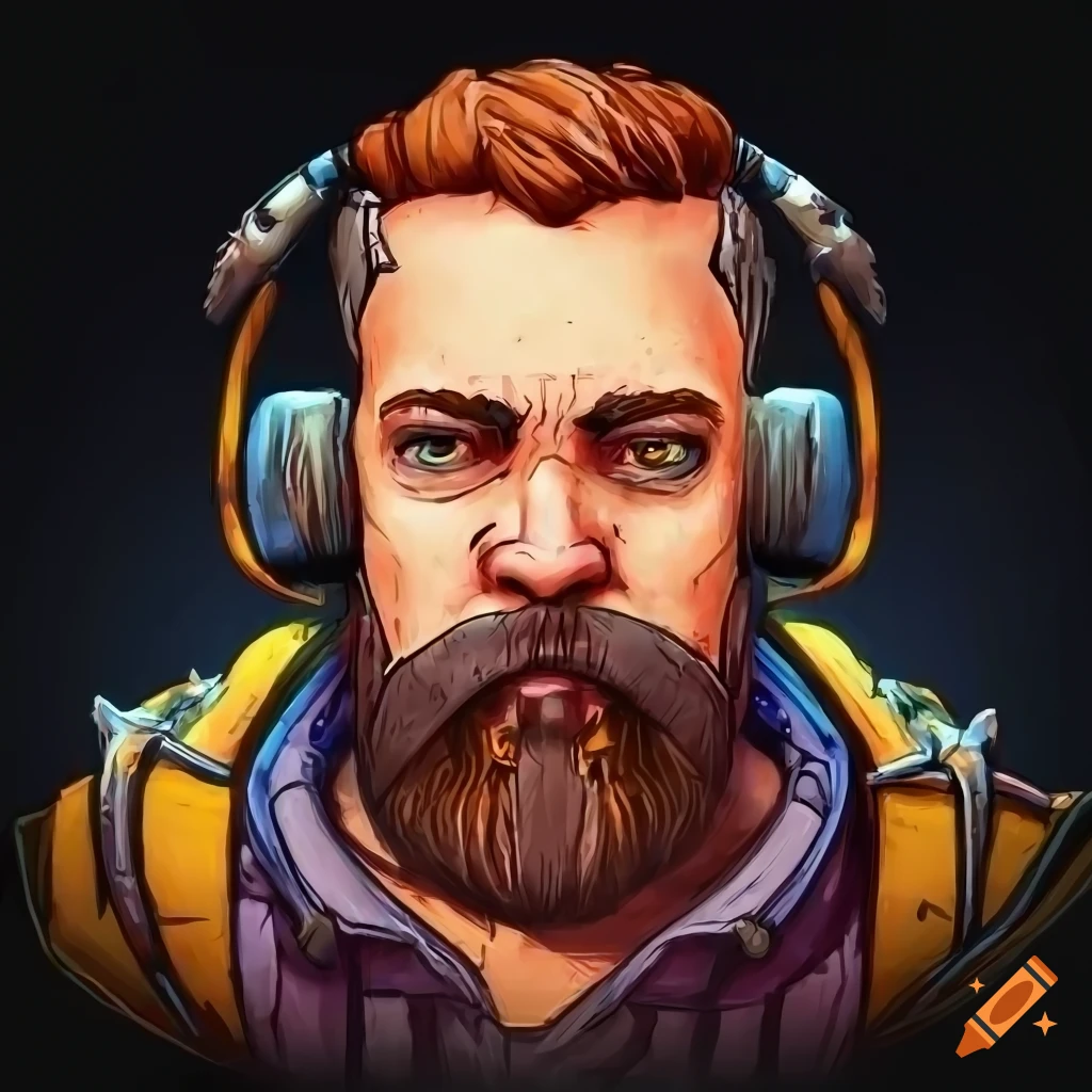 Detailed portrait of a rugged man gamer in borderlands art style on Craiyon