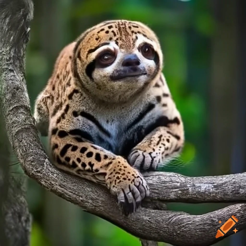 Hybrid animal that is part sloth and part ocelot on Craiyon