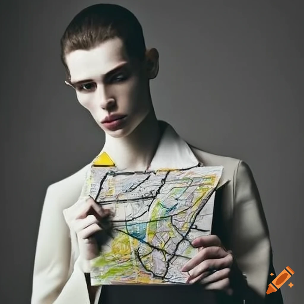 Man holding a map drawn in crayon on Craiyon